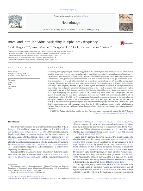 (PDF) Inter- and intra-individual variability in alpha peak frequency
