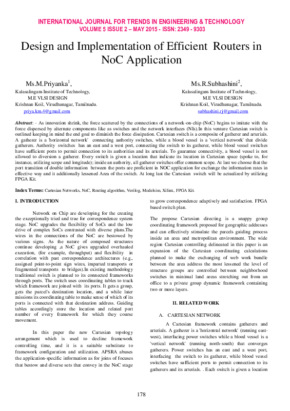 (PDF) Design and Implementation of Efficient Routers in NoC Application