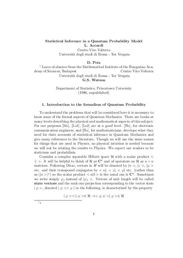 (PDF) Statistical Inference in a Quantum Probability Model