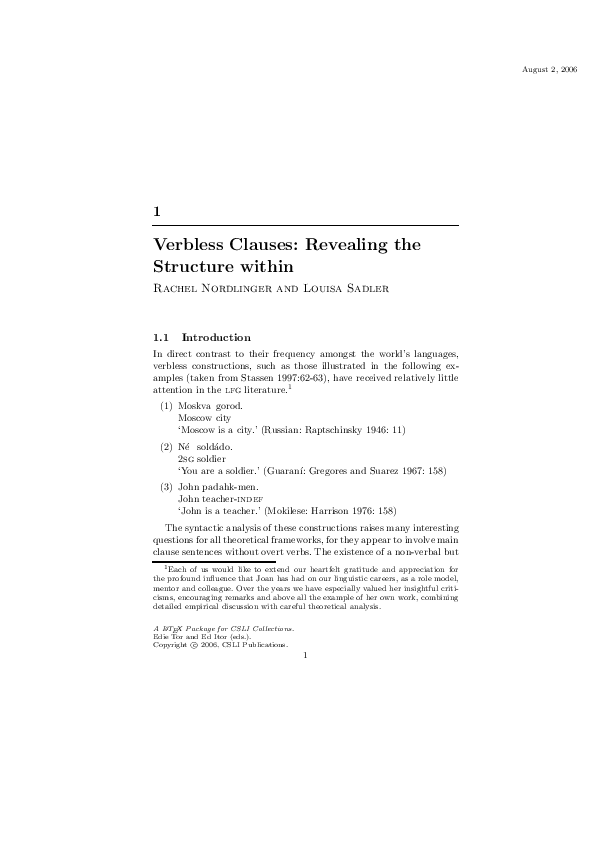 (PDF) Verbless clauses: revealing the structure within