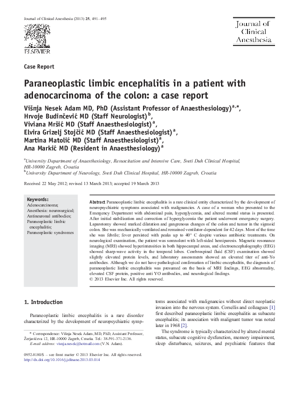 (PDF) Paraneoplastic limbic encephalitis in a patient with ...
