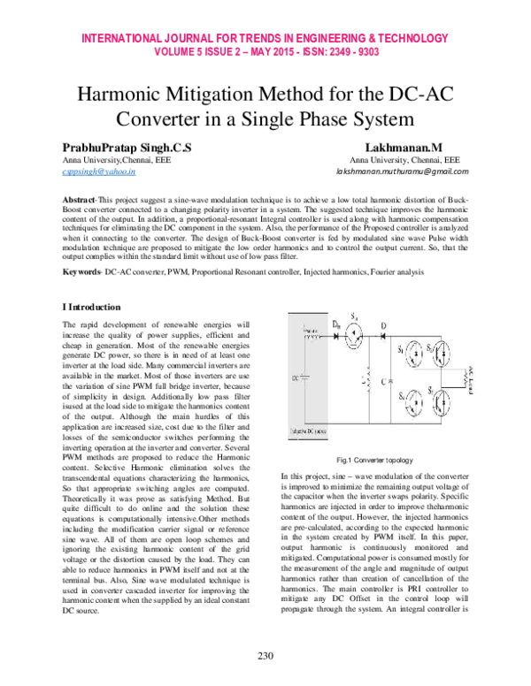 (PDF) Harmonic Mitigation Method for the DC-AC Converter in a Single Phase System