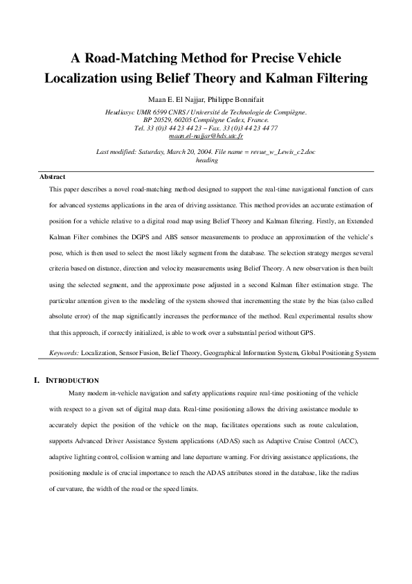 (PDF) A Road-Matching Method for Precise Vehicle Localization Using ...