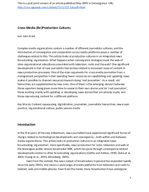 (PDF) Cross-Media (Re)Production Cultures