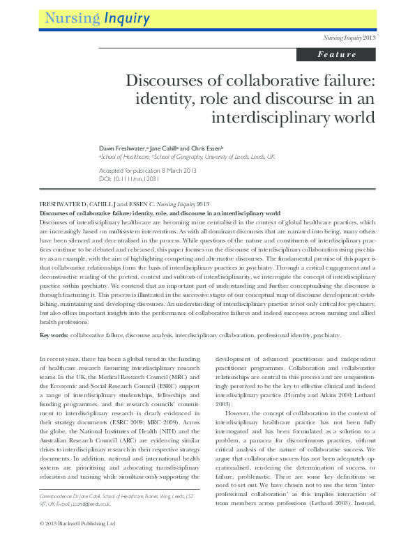 (PDF) Discourses of collaborative failure: identity, role and discourse ...