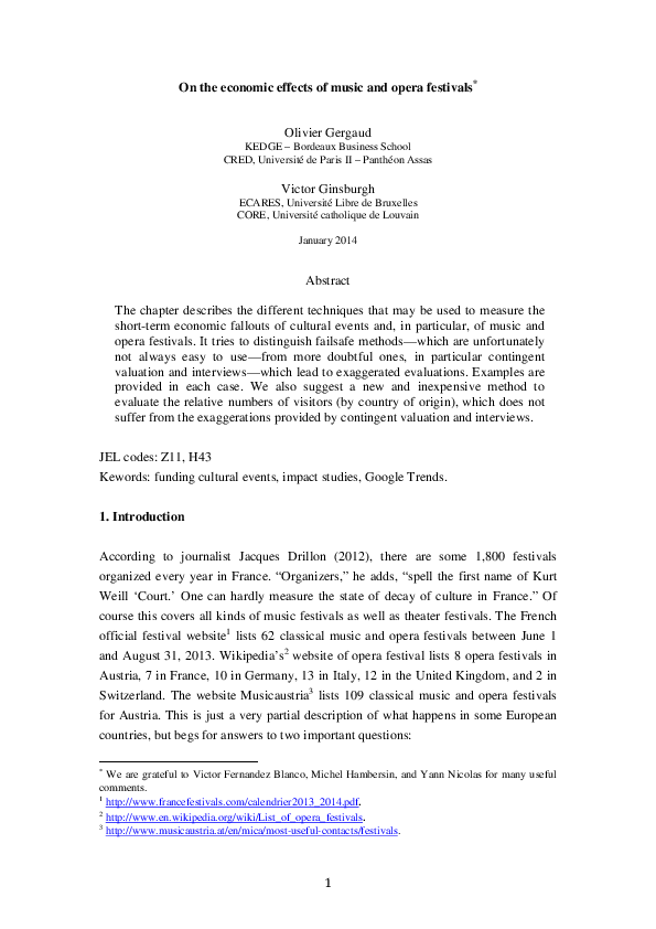 (PDF) On the Economic Effects of Music and Opera Festivals