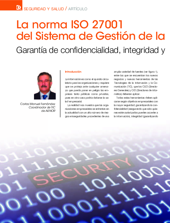 (PDF) La norma ISO 27001 del Sistema de Gestion de la Seguridad de Informacion 2012