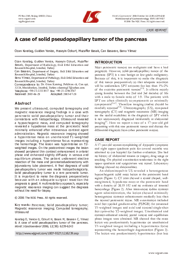 (PDF) A case of solid pseudopapillary tumor of the pancreas