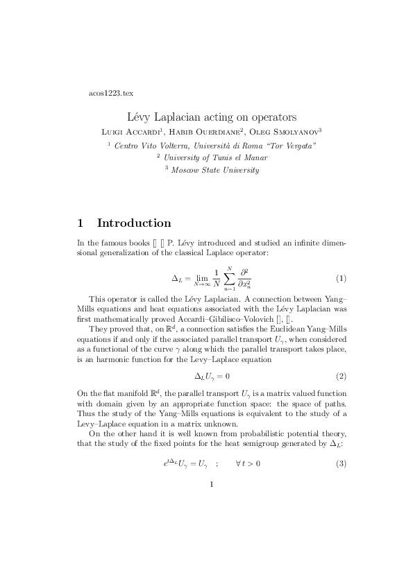 (PDF) Quantum Lévy Laplacian and applications