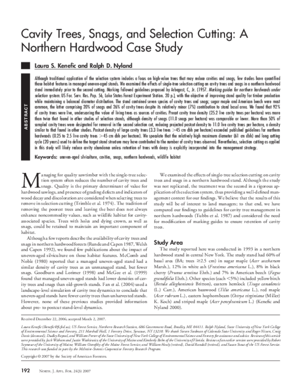 (PDF) Cavity trees, snags, and selection cutting: a northern hardwood ...