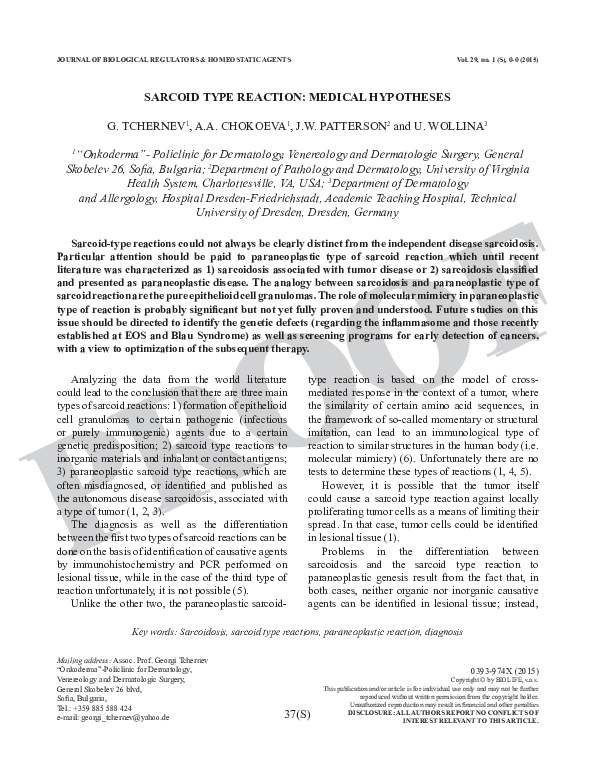 (PDF) SARCOID TYPE REACTION: MEDICAL HYPOTHESES