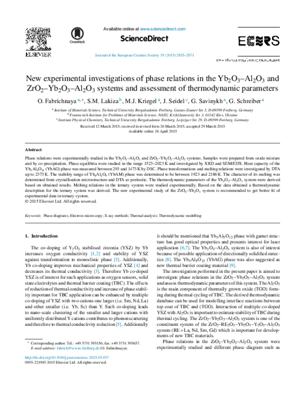 (PDF) New experimental investigations of phase relations in the Yb2O3 ...
