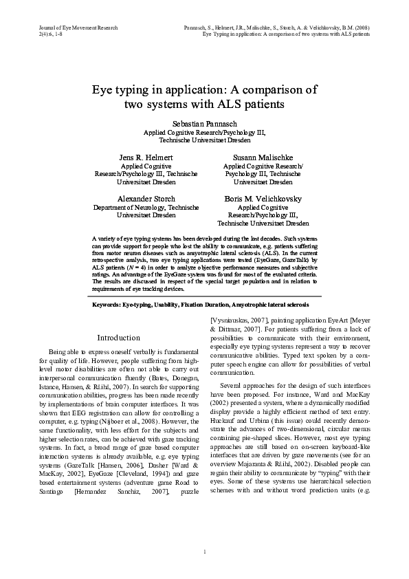 (PDF) Eye typing in application: A comparison of two systems with ALS ...