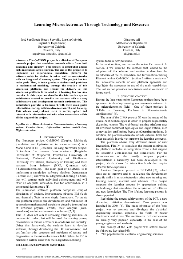 (PDF) Learning microelectronics through technology and research