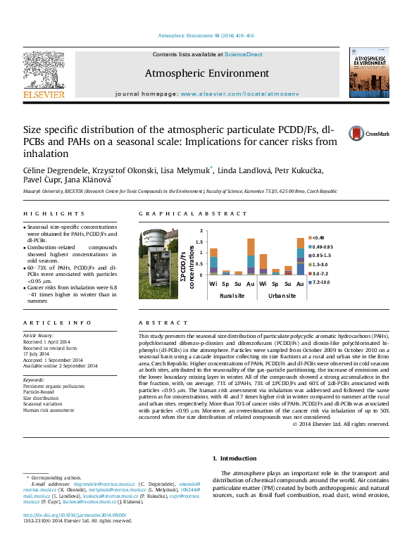 (PDF) Size specific distribution of the atmospheric particulate PCDD/Fs, dl-PCBs and PAHs on a ...