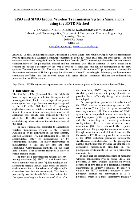 (PDF) SISO and SIMO indoor wireless transmission systems simulations ...