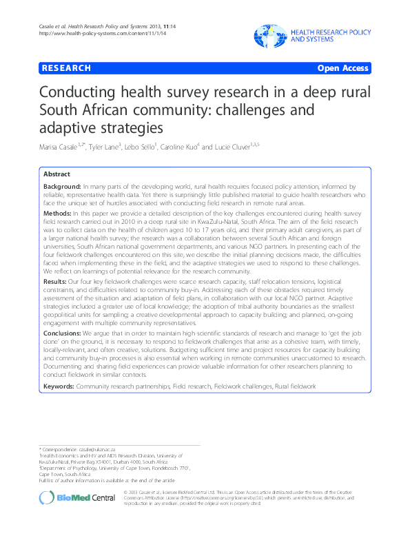 (PDF) Conducting health survey research in a deep rural South African ...