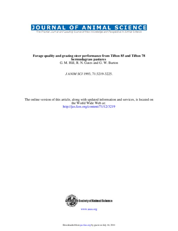 (PDF) Tifton 85 and Tifton 78 Bermudagrasses: Grazing Performance and ...