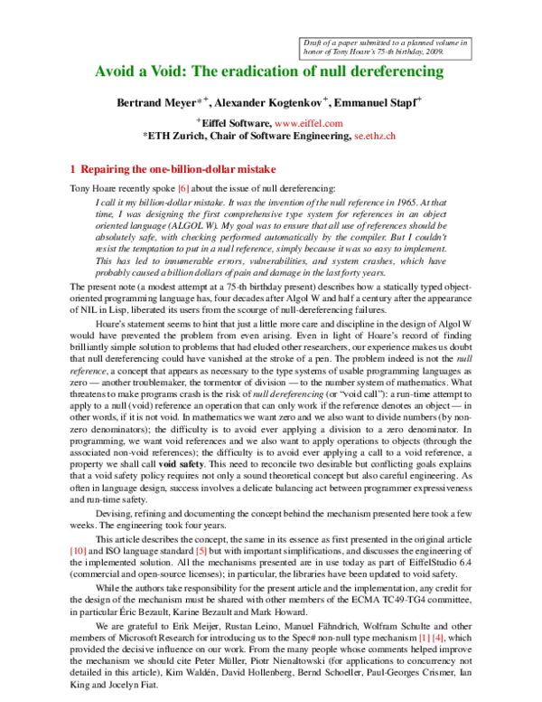 (PDF) Avoid a Void: The Eradication of Null Dereferencing