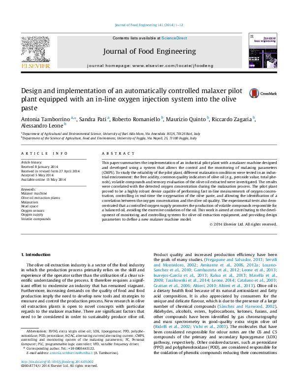 (PDF) Design and implementation of an automatically controlled malaxer ...