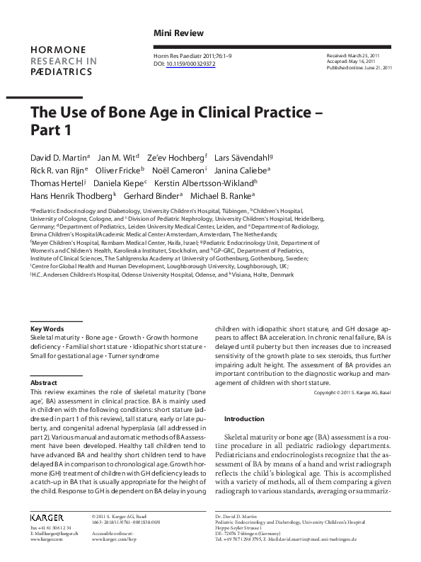 (PDF) The Use of Bone Age in Clinical Practice – Part 1