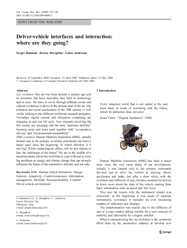 (PDF) Driver-vehicle interfaces and interaction: where are they going?