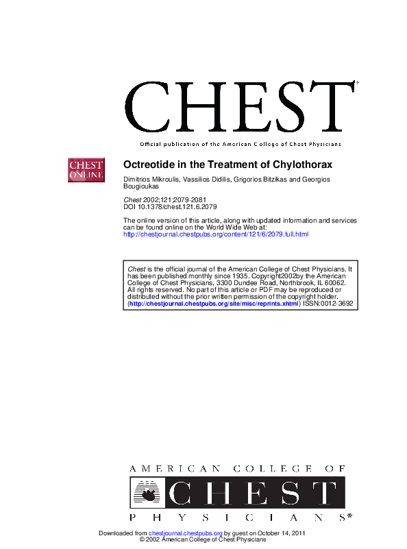 (PDF) Octreotide in the Treatment of Chylothorax