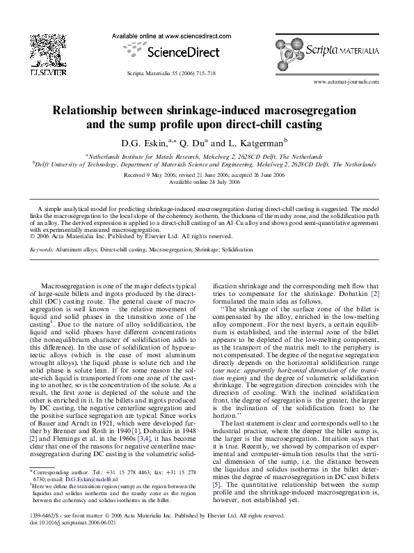 (PDF) Relationship between shrinkage-induced macrosegregation and the sump profile upon direct ...
