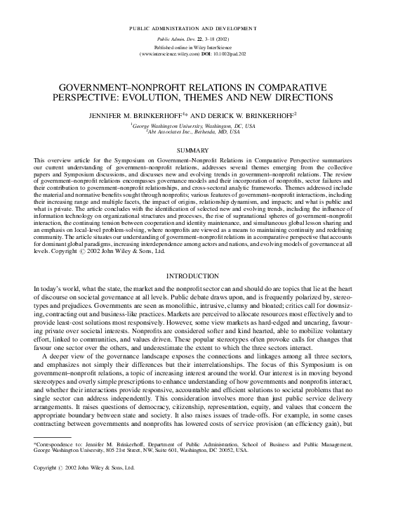 (PDF) Government-nonprofit relations in comparative perspective ...