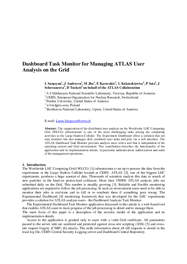 (PDF) Dashboard Task Monitor for Managing ATLAS User Analysis on the Grid