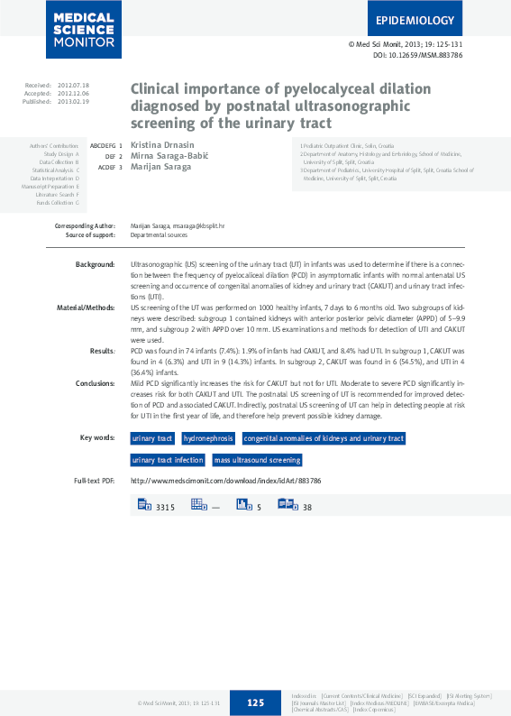 (PDF) Clinical importance of pyelocalyceal dilation diagnosed by ...