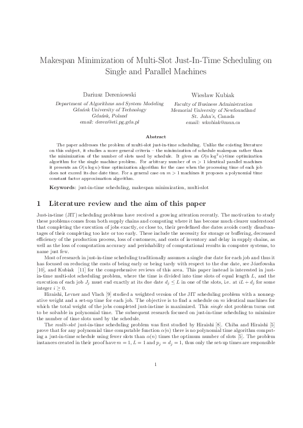 Pdf Makespan Minimization Of Multi Slot Just In Time Scheduling On Single And Parallel Machines