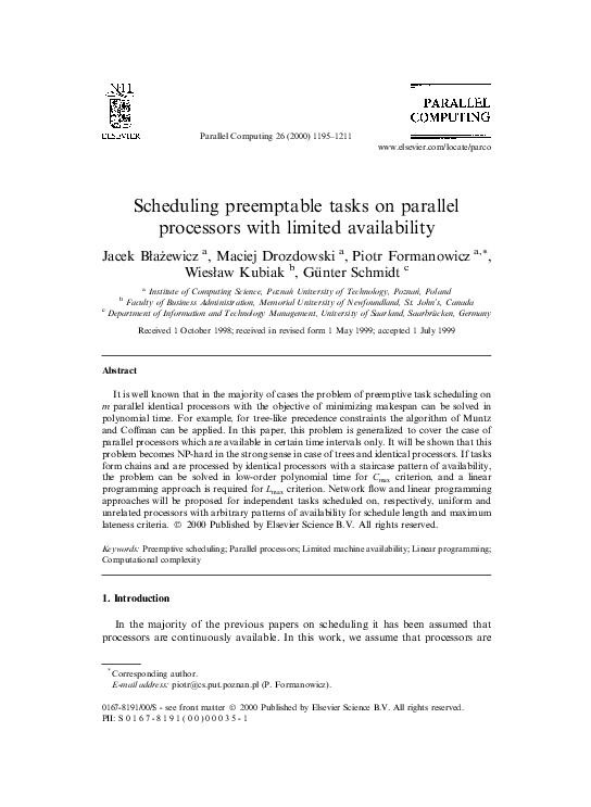 (PDF) Scheduling preemptable tasks on parallel processors with limited availability