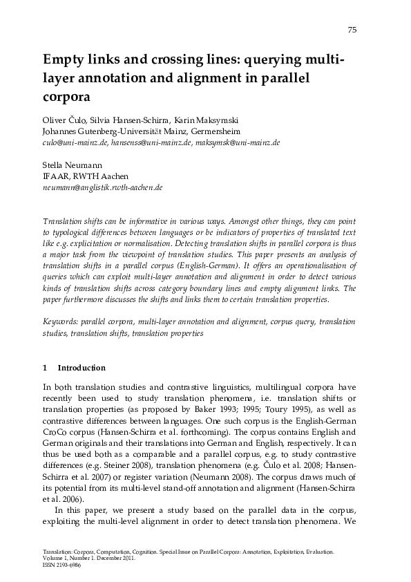 (PDF) Empty links and crossing lines: querying multi-layer annotation and alignment in parallel ...