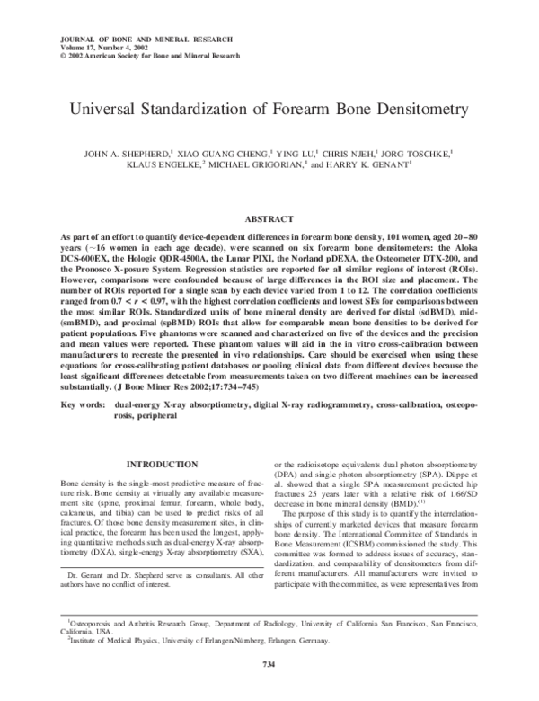 (PDF) Universal Standardization of Forearm Bone Densitometry ...
