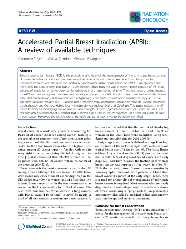(PDF) Accelerated Partial Breast Irradiation (APBI): A review of ...