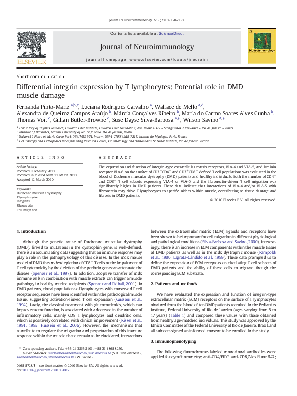 (PDF) Differential integrin expression by T lymphocytes: Potential role ...