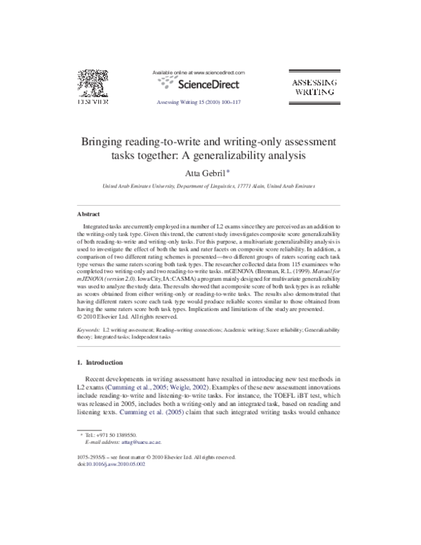 (PDF) Gebril, A. (2010). Bringing reading-to-write and writing-only ...