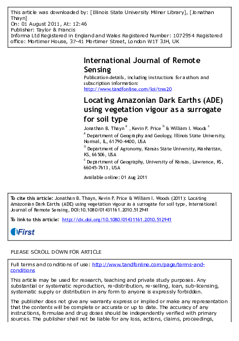 (PDF) Locating Amazonian Dark Earths (ADE) using vegetation vigour as a ...
