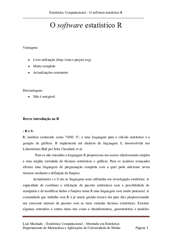(PDF) O software estatístico R