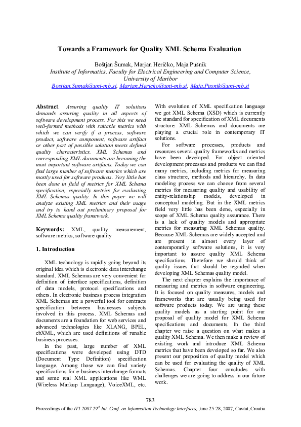 (PDF) Towards a Framework for Quality XML Schema Evaluation