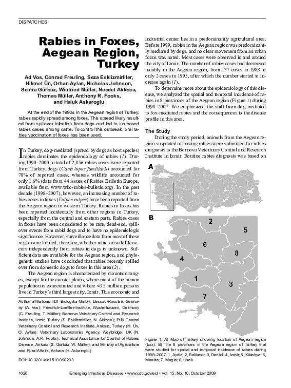 (PDF) Rabies in Foxes, Aegean Region, Turkey