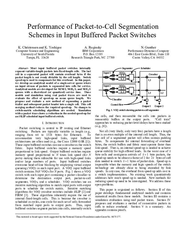 Pdf Performance Evaluation Of Packet To Cell Segmentation Schemes In Input Buffered Packet