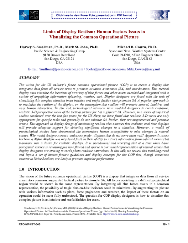 (PDF) Limits of Display Realism: Human Factors Issues in Visualizing ...