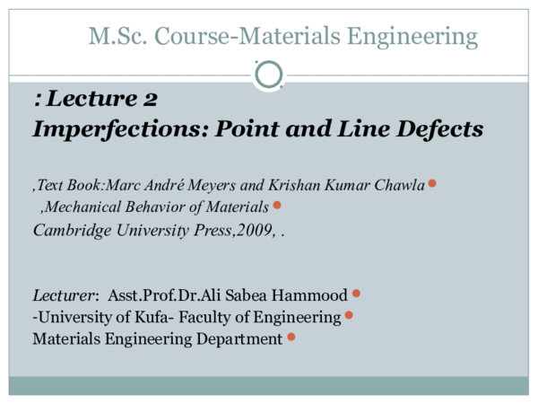 (PPT) Lecture 2: Mechanical Behavior of Materials - Imperfections ...