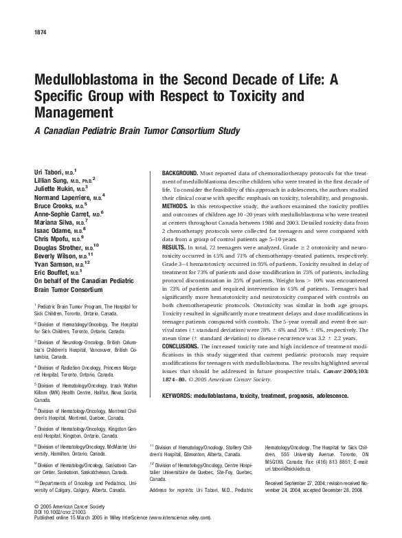 (PDF) Medulloblastoma in the second decade of life: A specific group ...