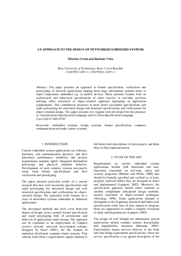 (PDF) An approach to the design of networked embedded systems