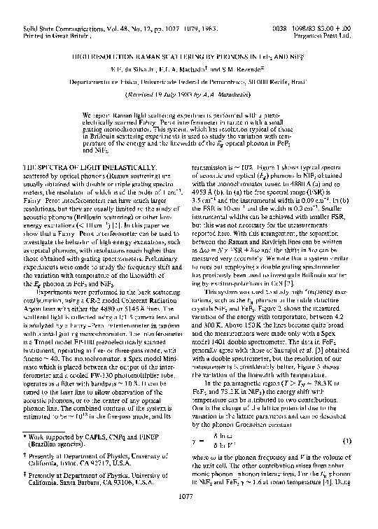 (PDF) HIGH RESOLUTION RAMAN SCATTERING BY PHONONS IN FeF2 AND NiF*