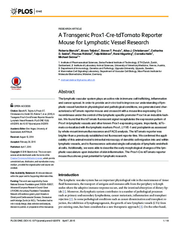 (PDF) A Transgenic Prox1-Cre-tdTomato Reporter Mouse for Lymphatic ...