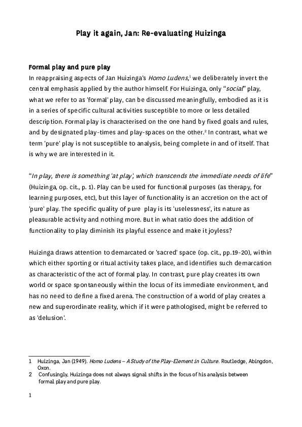 Play it Again, Jan: Huizinga Reappraised